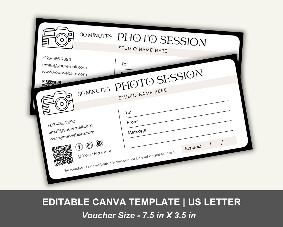 Photo Shoot Gift Certificate, Editable Canva Template, Photography Gift ...