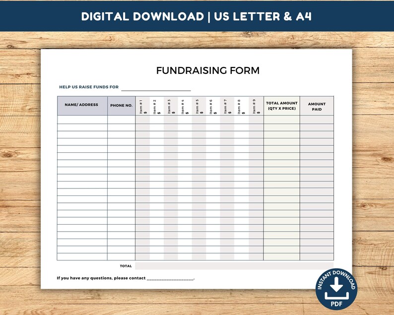 Fundraising Form Printable Order Form, Raising Money Charity Donation ...