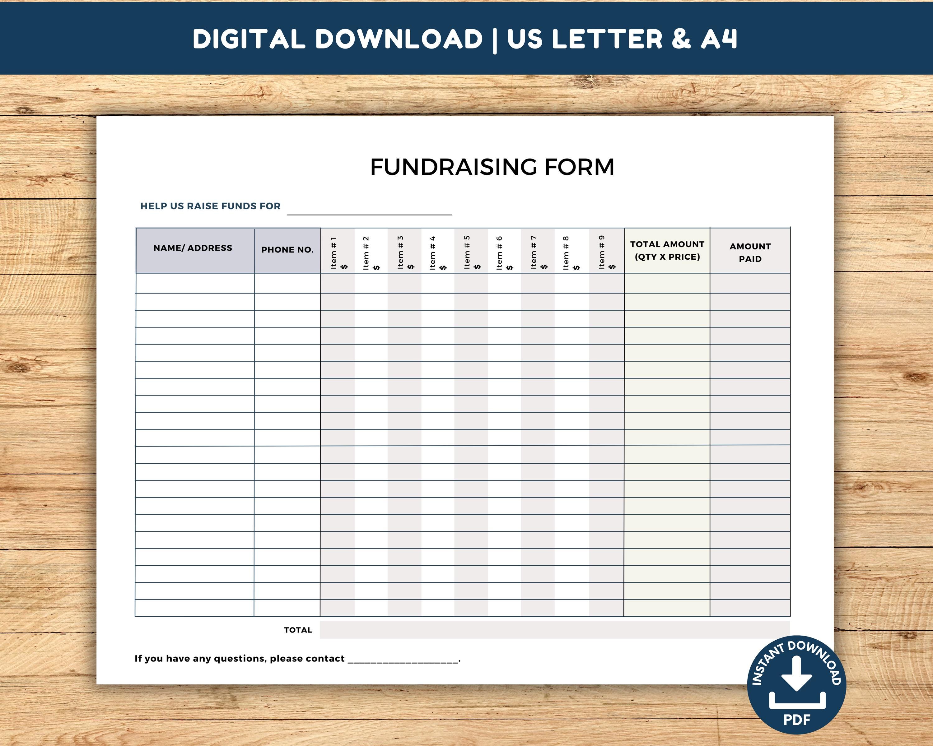 Fundraising Form Printable Order Form, Raising Money Charity Donation ...
