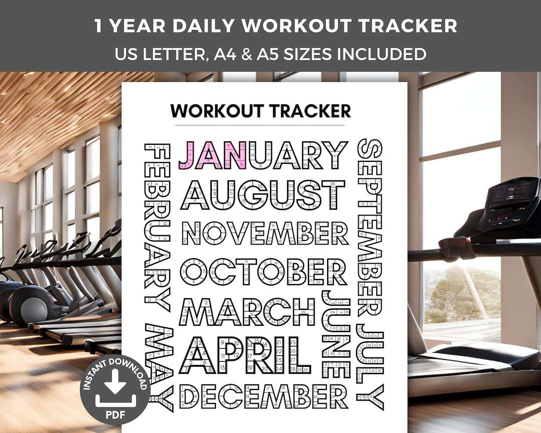 Daily Yearly Workout Tracker 2025 Printable, Coloring Exercise Log, 365 ...