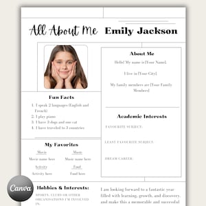 All About Me Editable Canva Template, First Day of School, Get to Know ...