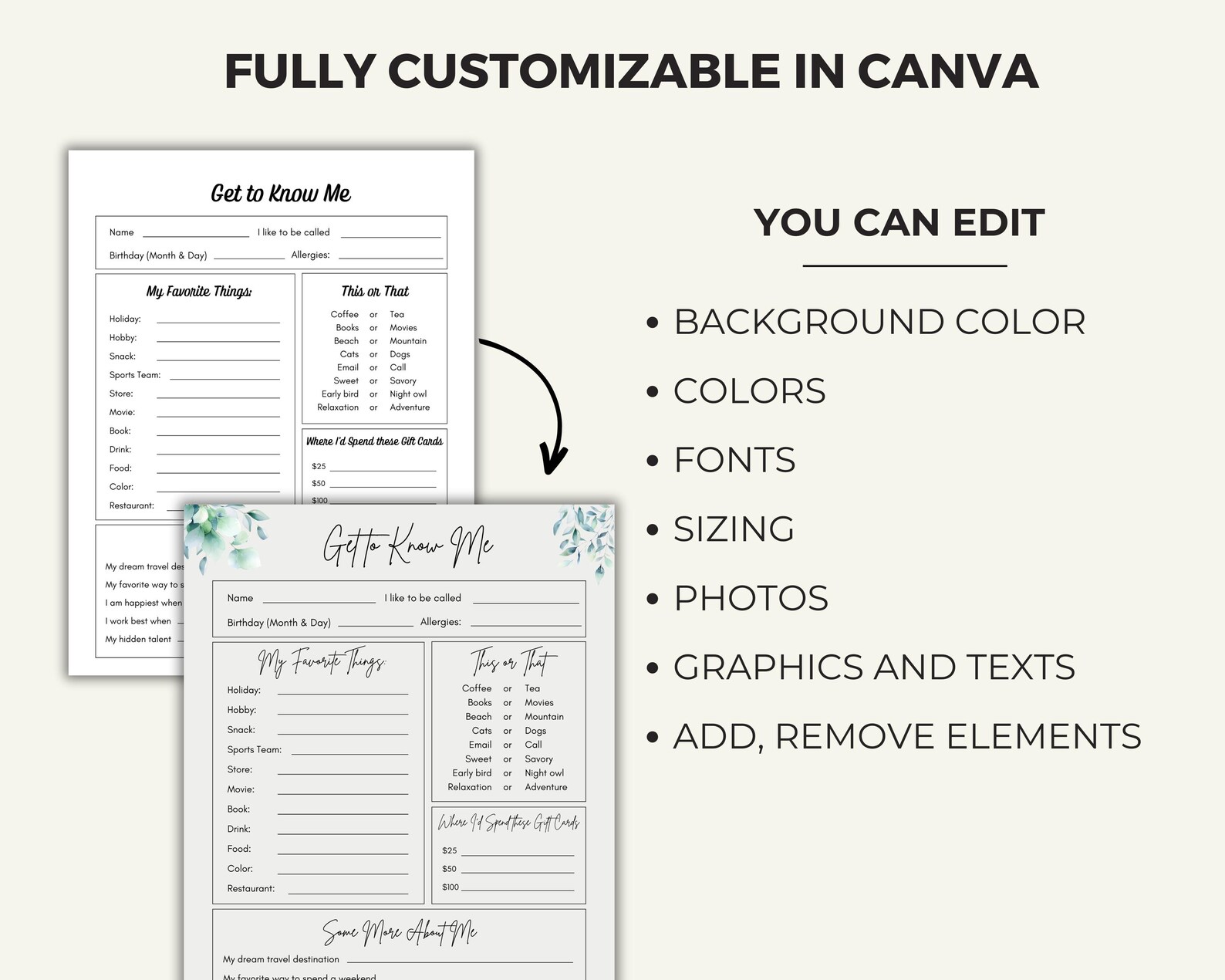 Team Building Get to Know Me Questionnaire, Staff Favorite Things List ...