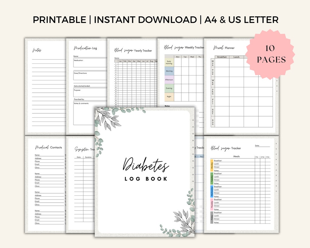 Diabetes Blood Sugar Log Printable, Blood Sugar Tracker Book, Diabetes ...