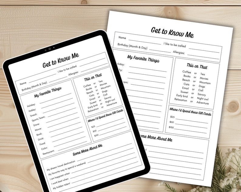 Team Building Get to Know Me Questionnaire, Staff Favorite Things List ...