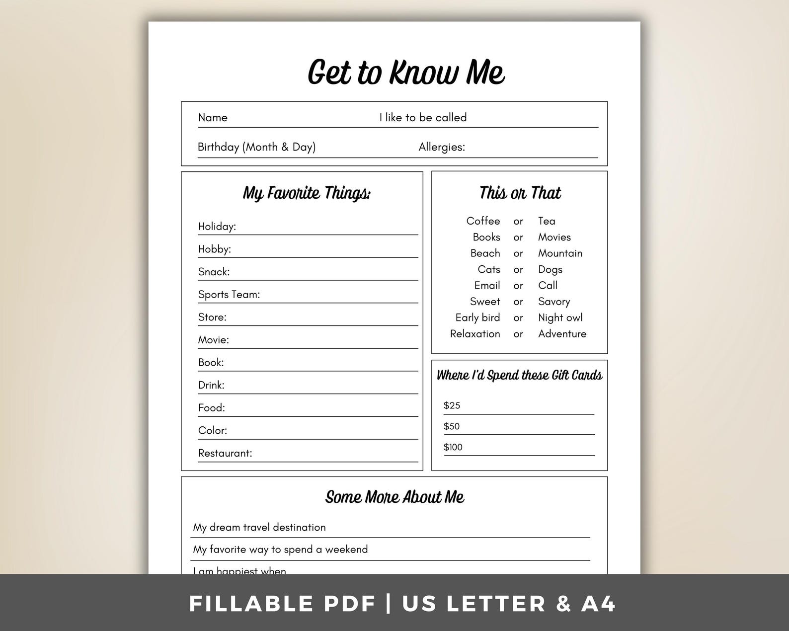 Team Building Get to Know My Staff Questionnaire, Staff Favorite Things ...