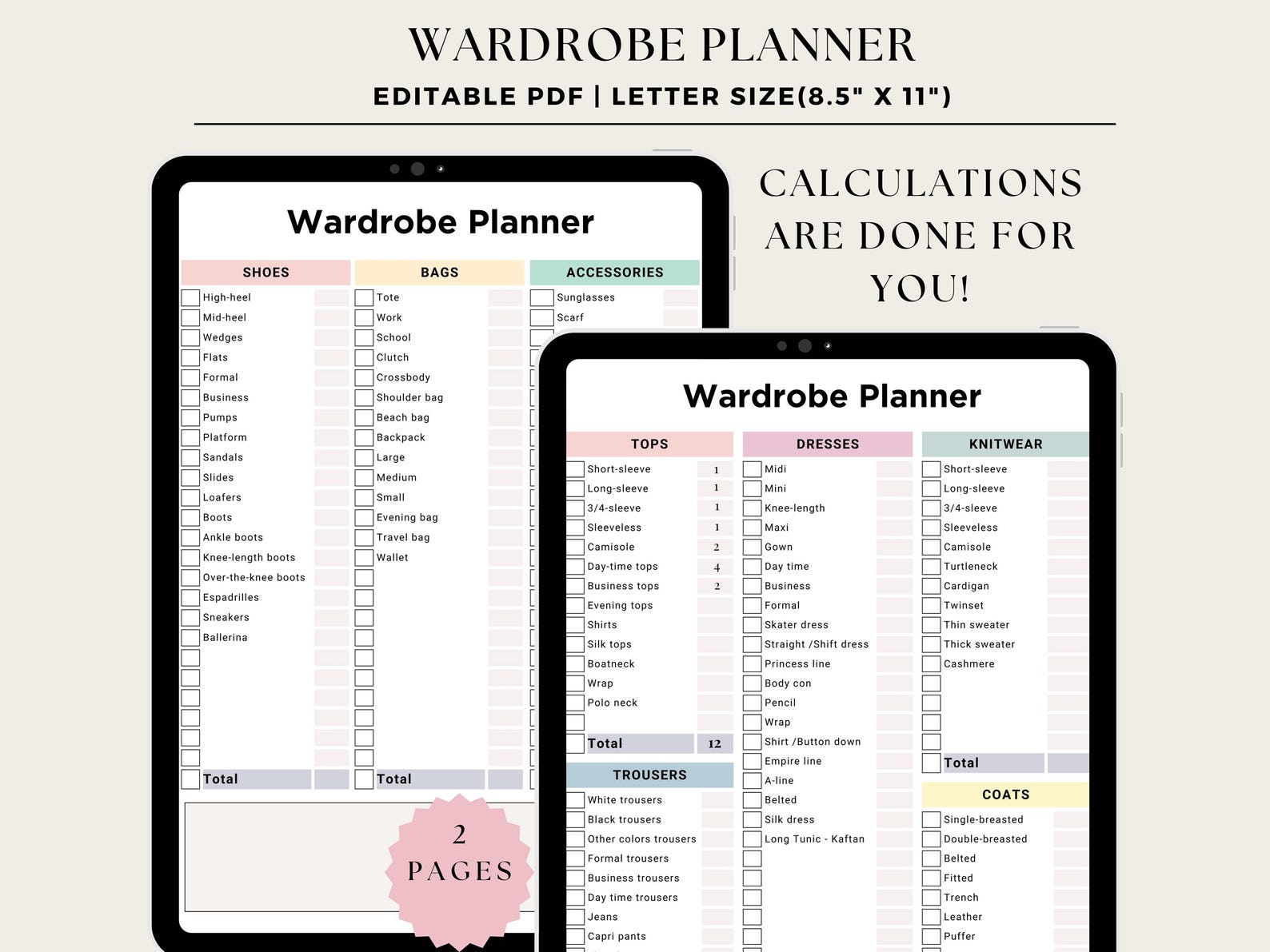 Wardrobe Checklist, Closet Inventory, Outfit Tracker, Minimalist Closet ...