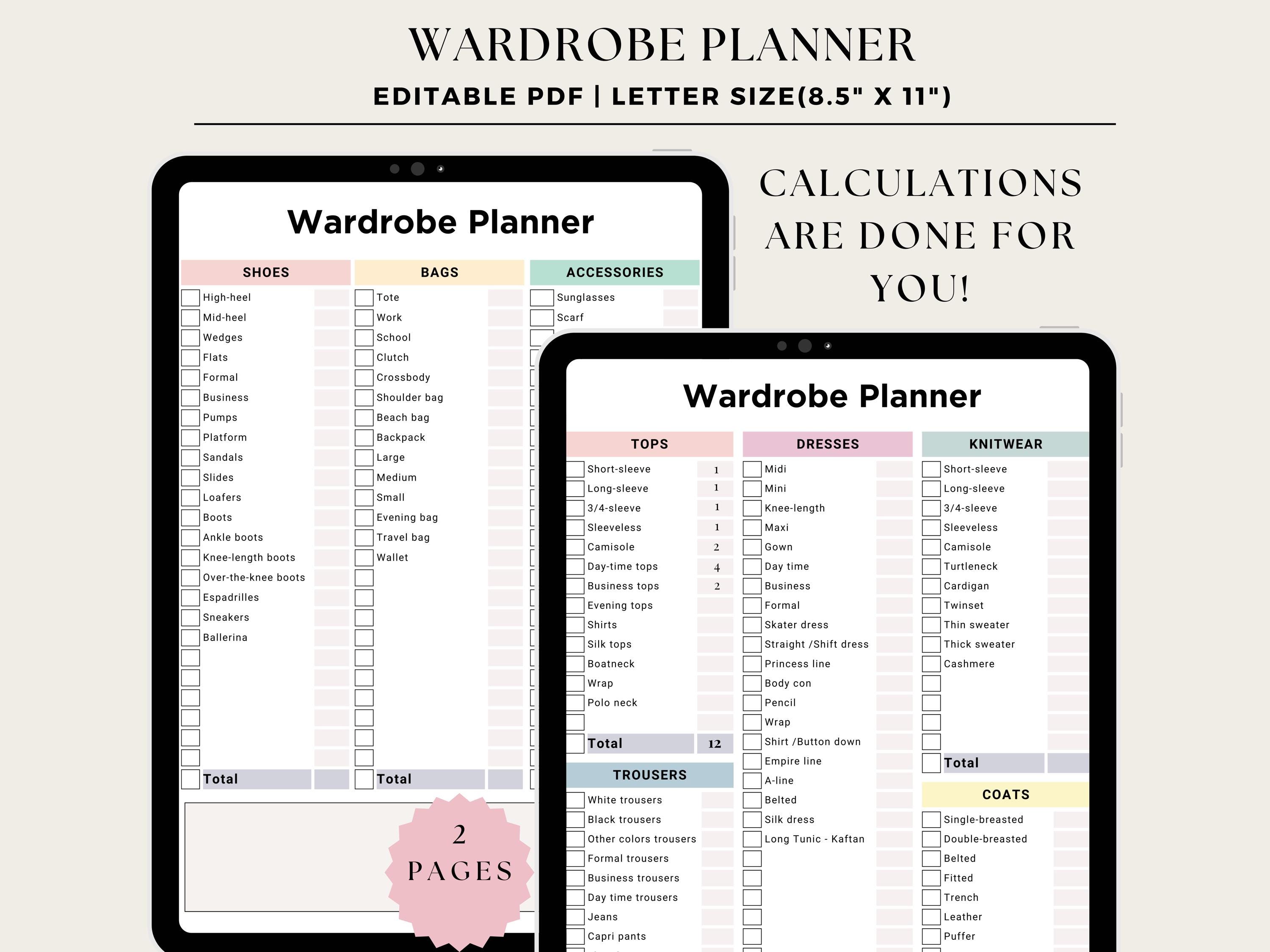 Wardrobe Checklist, Closet Inventory, Outfit Tracker, Minimalist Closet ...