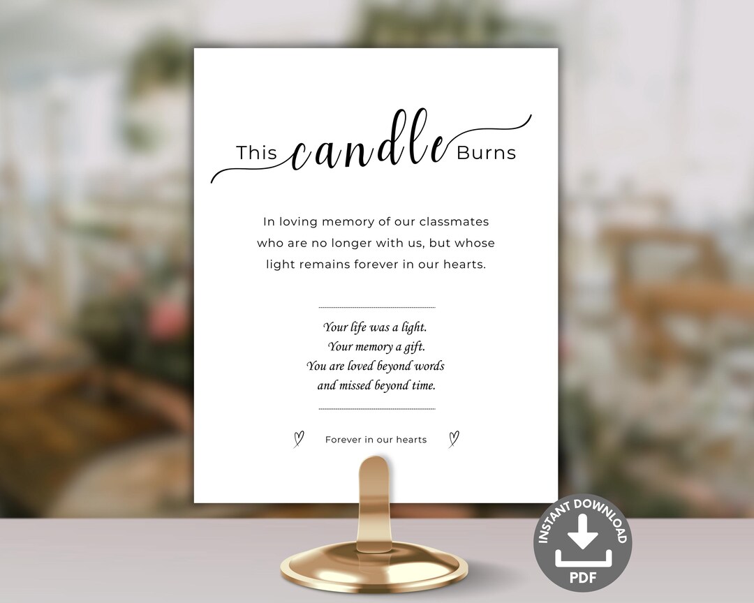 Memorial Table Sign for Class Reunion, High School Reunion, This Candle ...