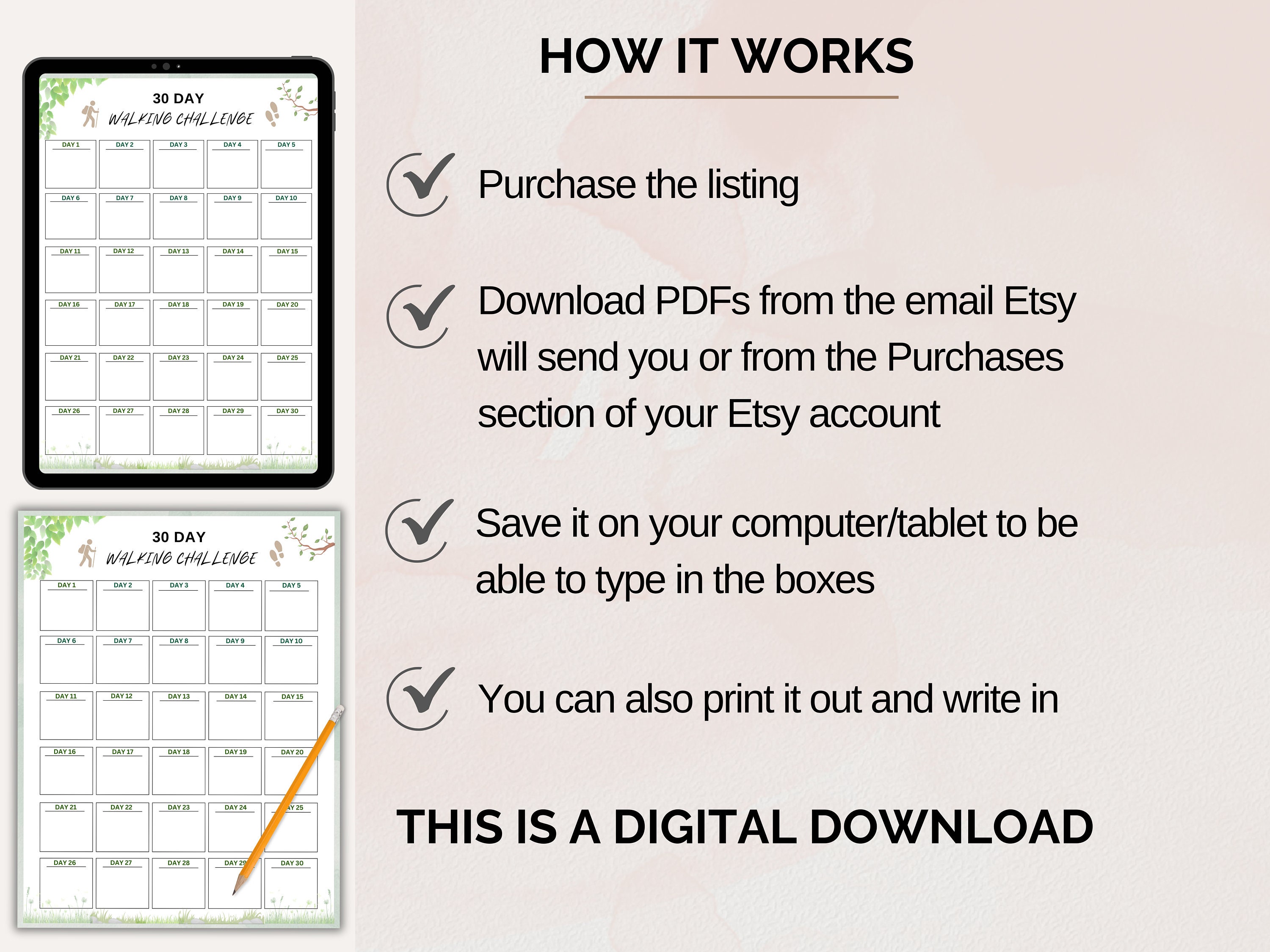 30-day Walking Challenge Editable PDF, Printable Walking Planner ...