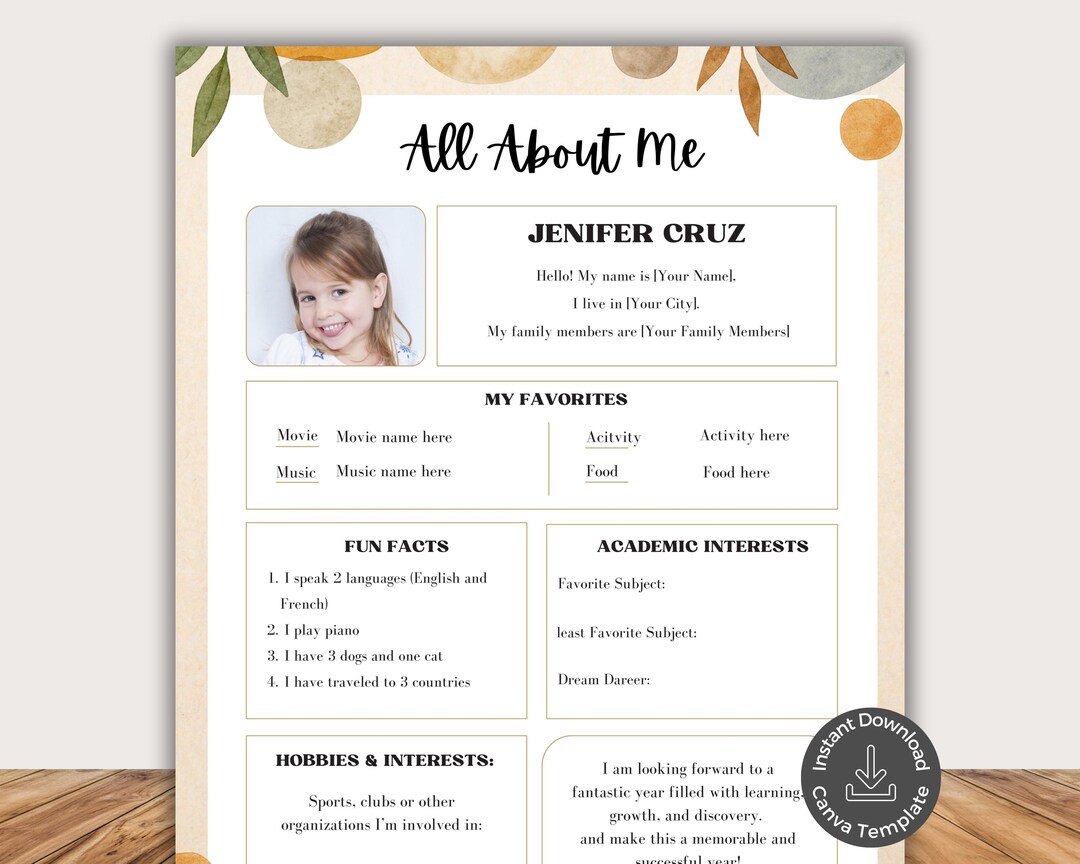 All About Me Boho, Editable Canva Template, First Day of School, Get to ...