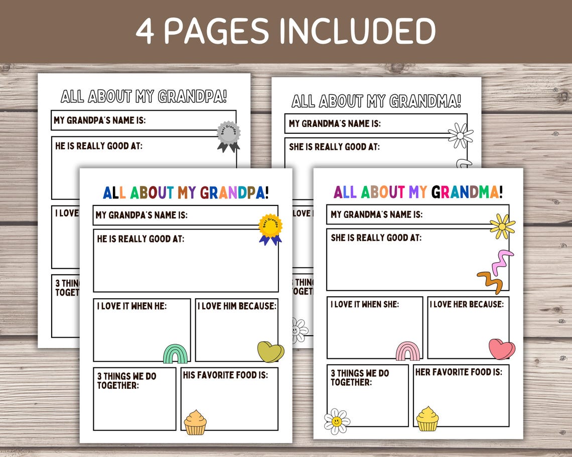 Grandparents Day Printable, All About My Grandparent, Gifts for Grandpa ...