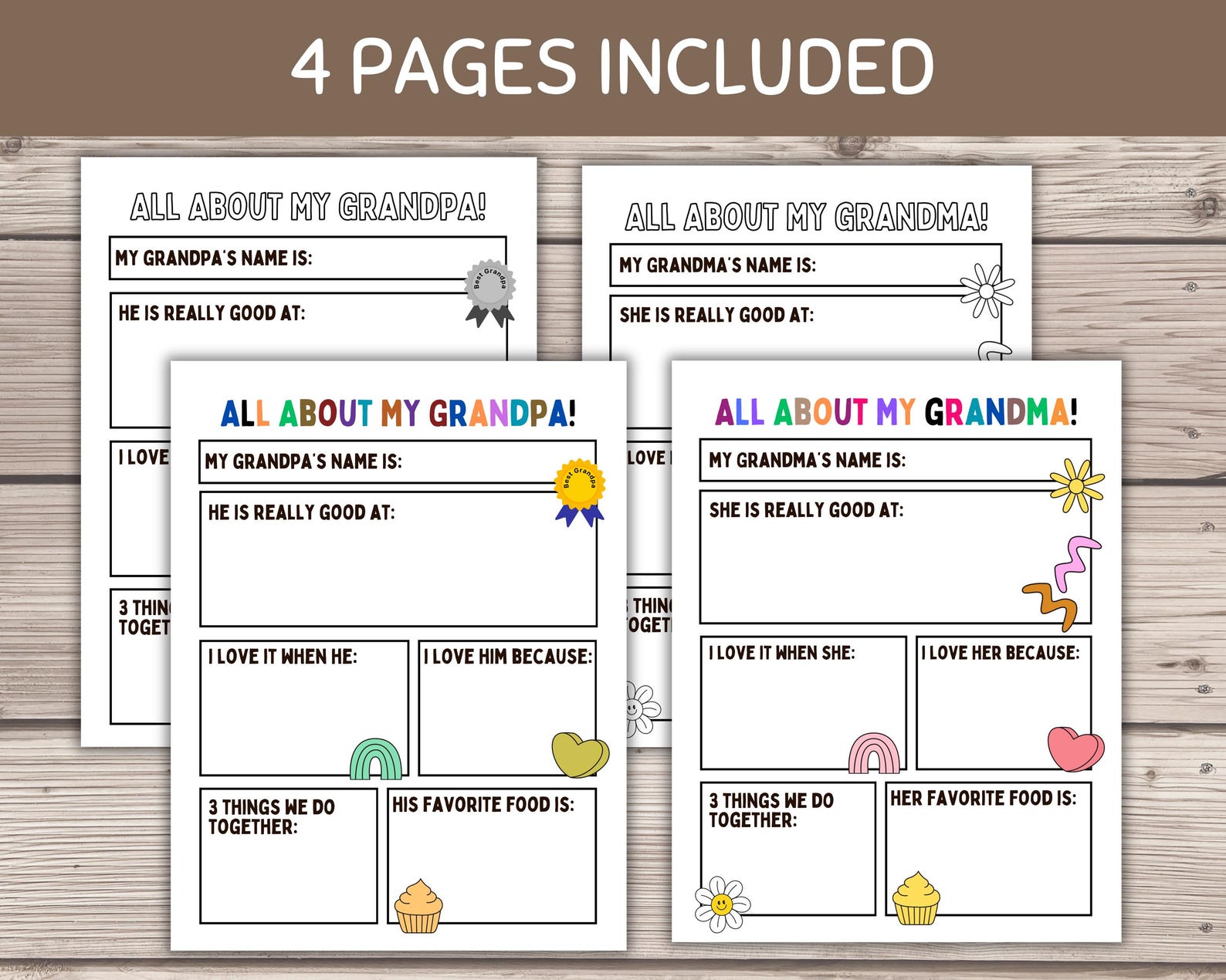 Grandparents Day Printable, All About My Grandparent, Gifts for Grandpa ...