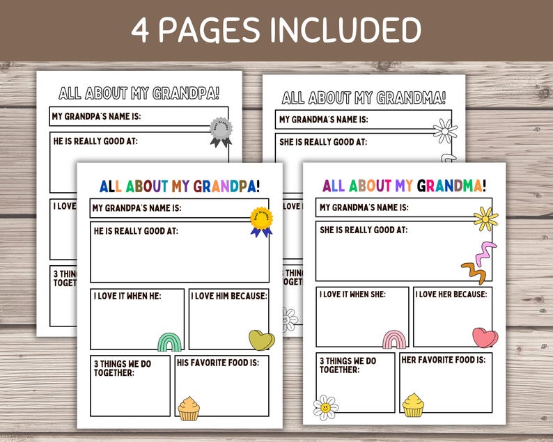Grandparents Day Printable, All About My Grandparent, Gifts for Grandpa ...