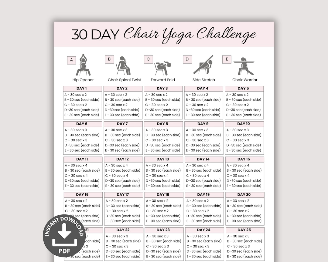 30 Day Chair Yoga Challenge, Quick Office Workout, Sitting Workout ...