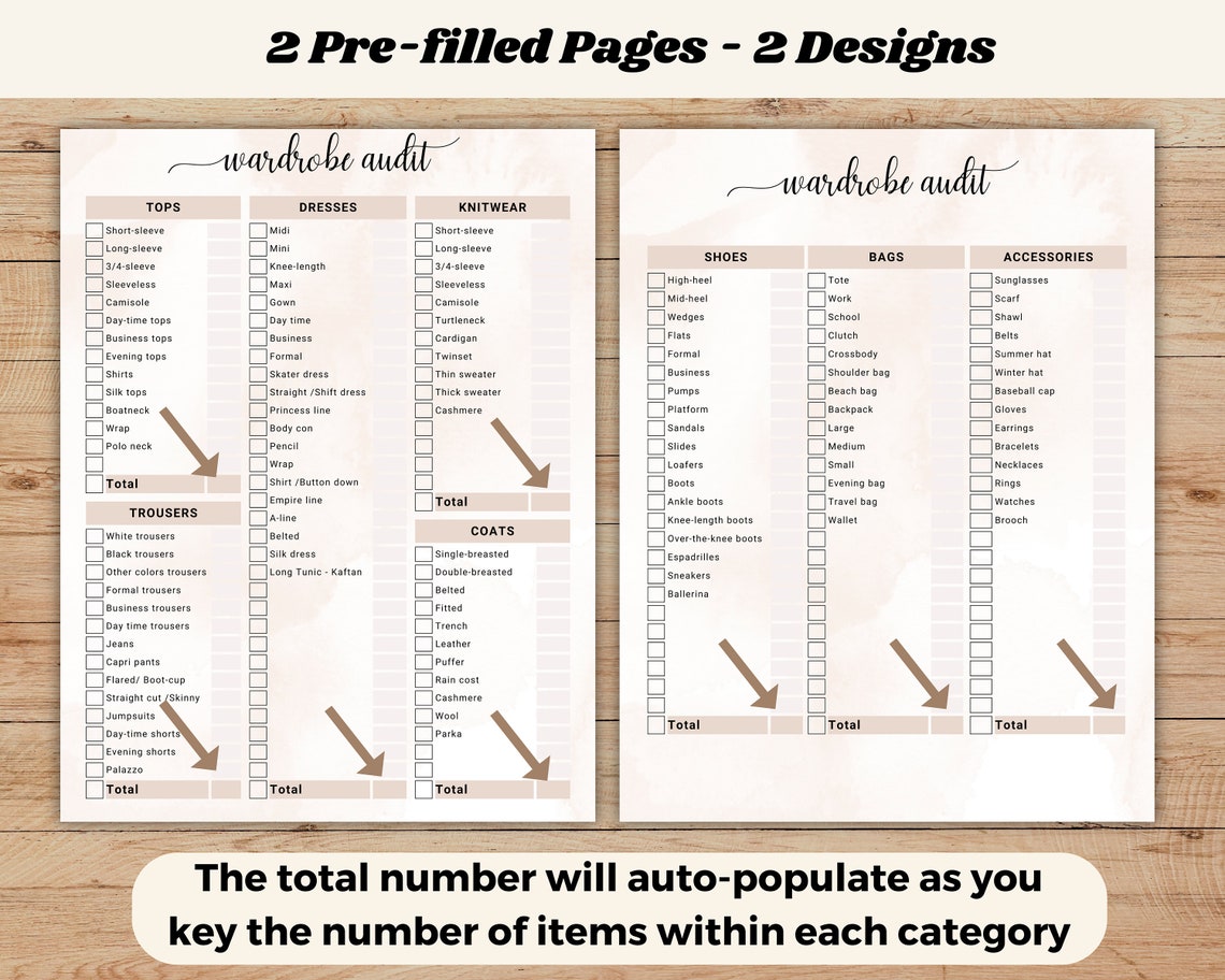 Wardrobe Planner Printable Closet Check List Minimalist Closet Audit ...