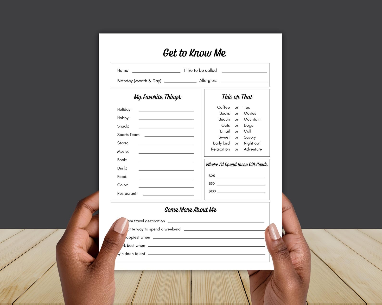 Team Building Get to Know Me Questionnaire, Staff Favorite Things List ...