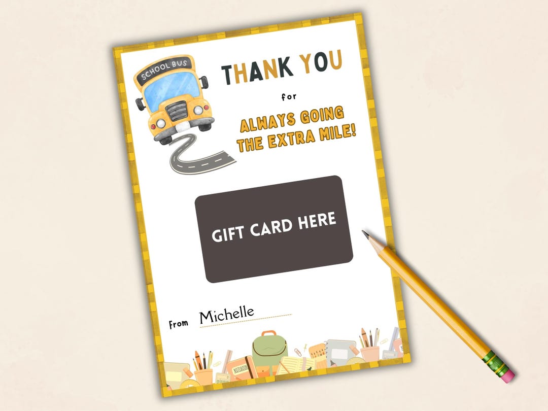 School Bus Driver Gift Card Holder Printable, Christmas Card, Thanks ...