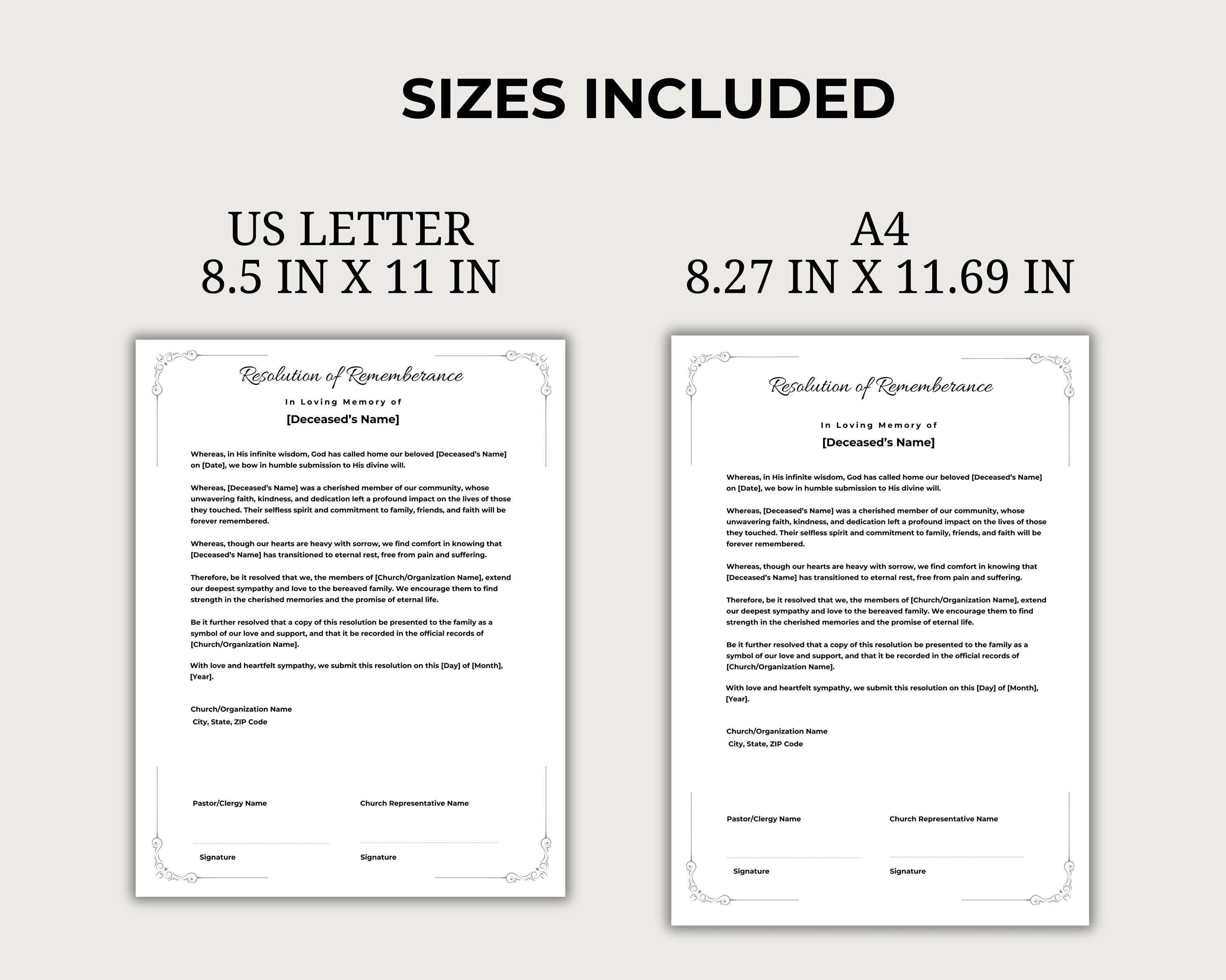 Funeral Resolution Letter, Church Memorial Service Support, Minimalist ...