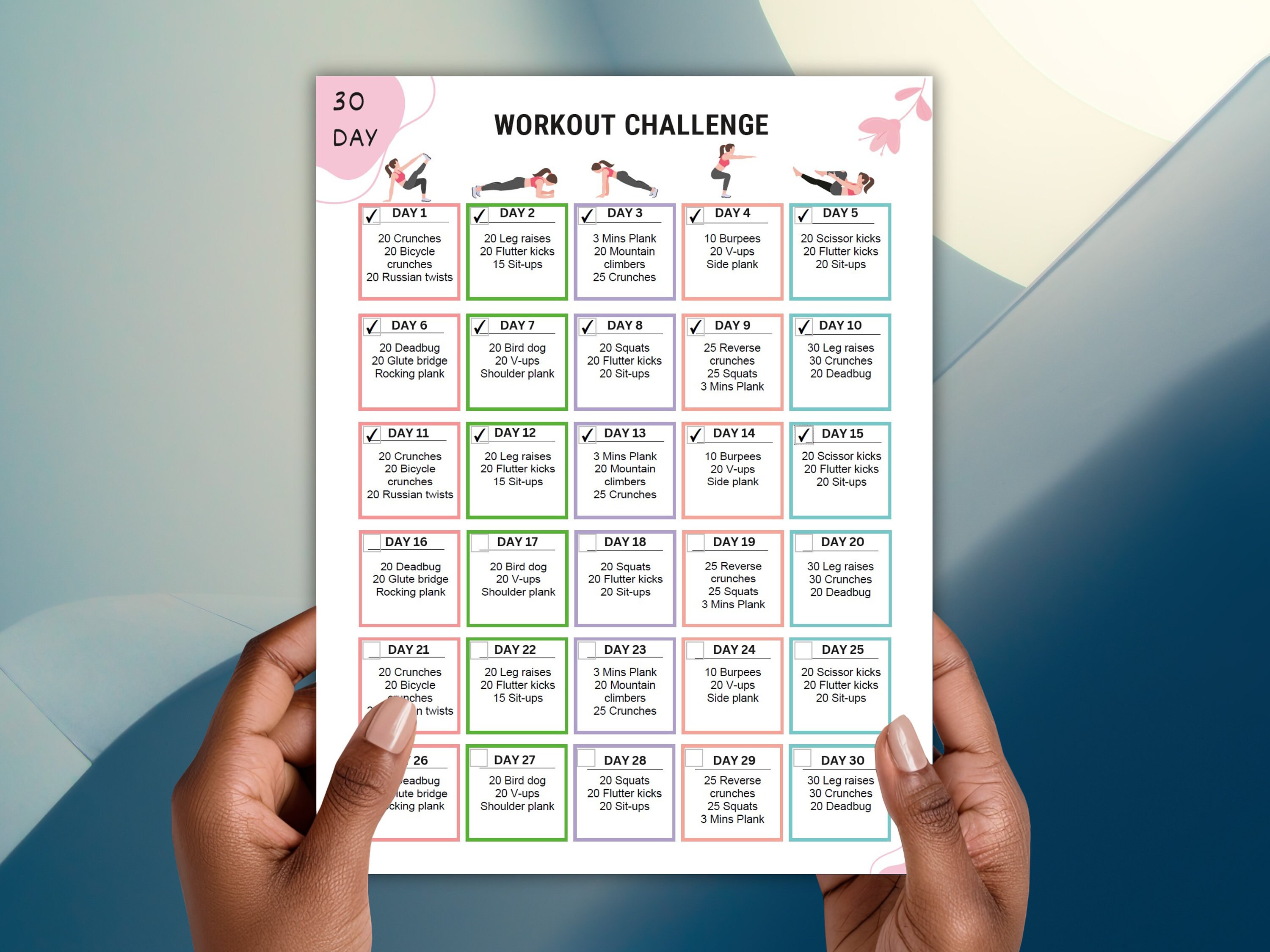30 Day Workout Challenge Template, Editable PDF Exercise Planner, ABS ...
