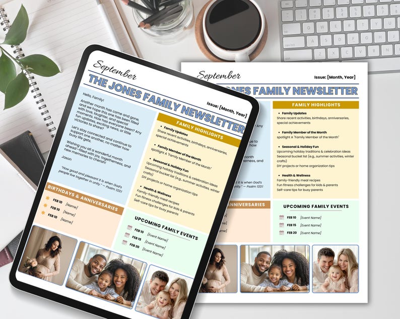 Family Newsletter With Photos, One Page Newsletter, Family Photo ...