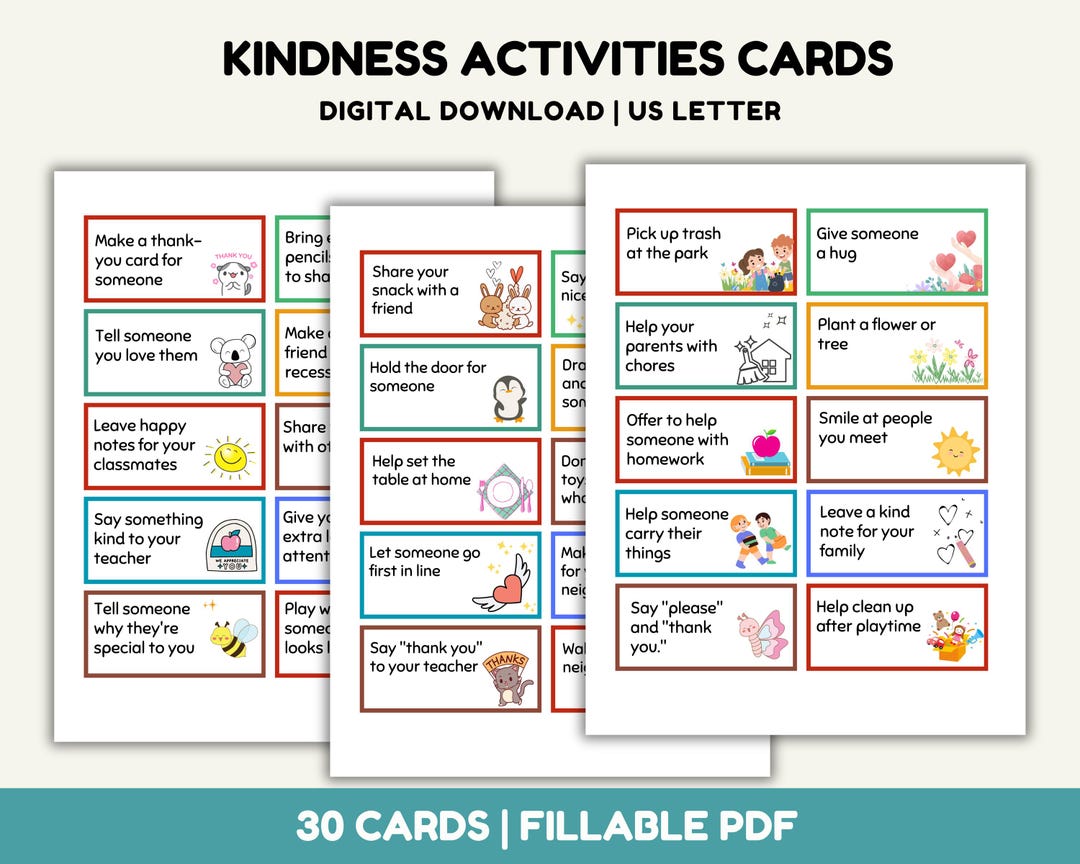 Kindness Cards Printable, Random Acts of Kindness, Kids Advent Calendar ...