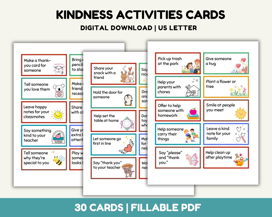 Kindness Cards Printable, Random Acts of Kindness, Kids Advent Calendar ...