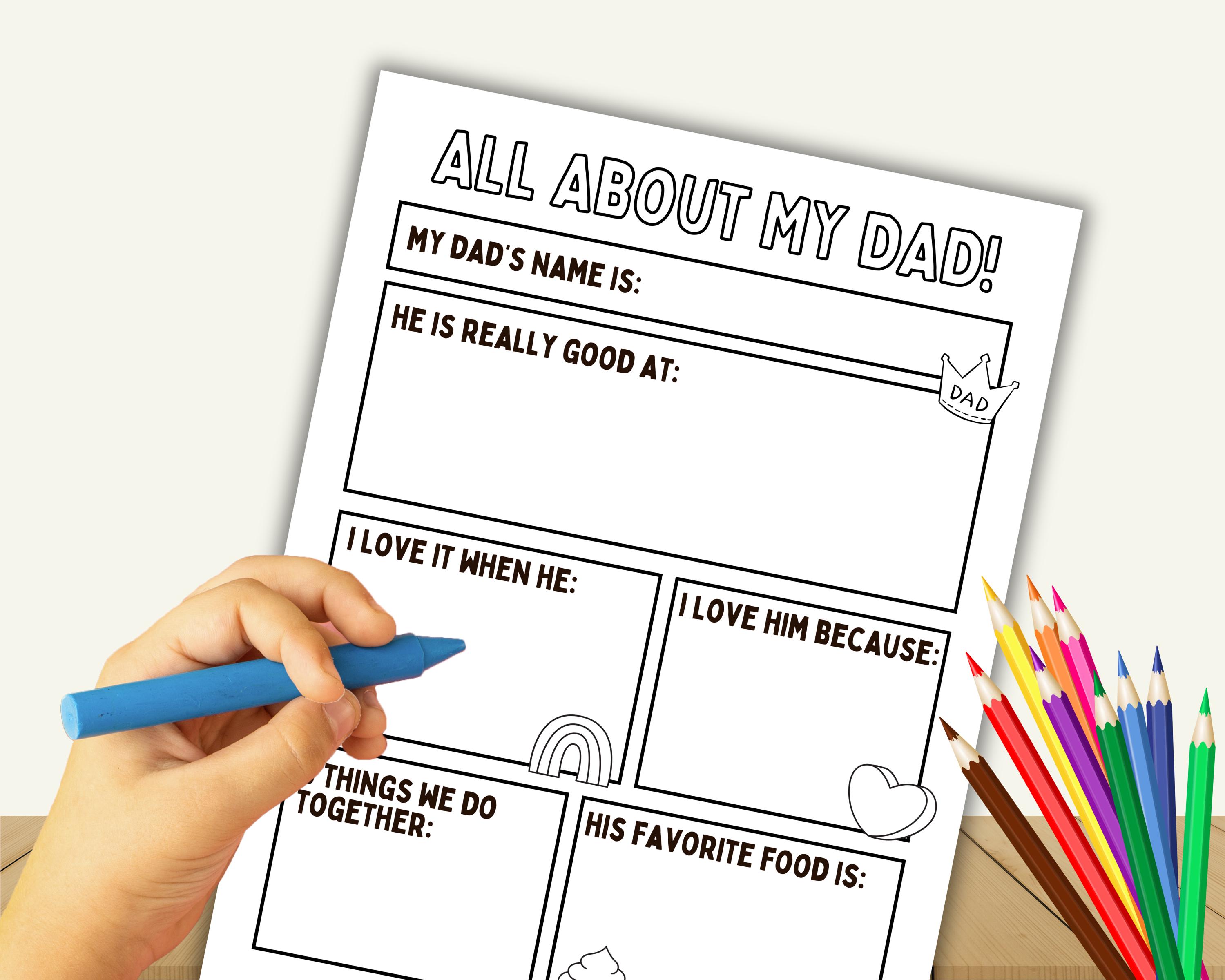 All About My Dad Printable, Gifts for Dad, Preschool Activity, Kid ...