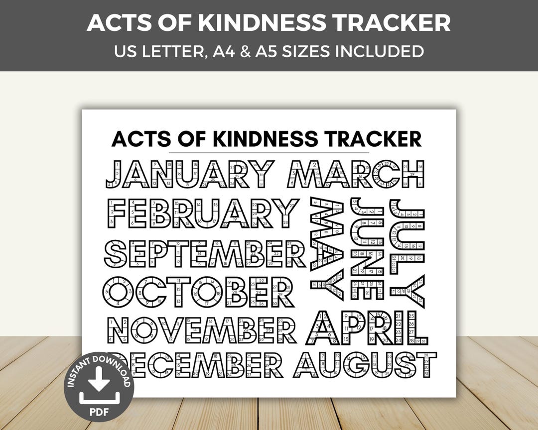 2025 Acts of Kindness Tracker Printable, 365 Day of Random Acts of ...