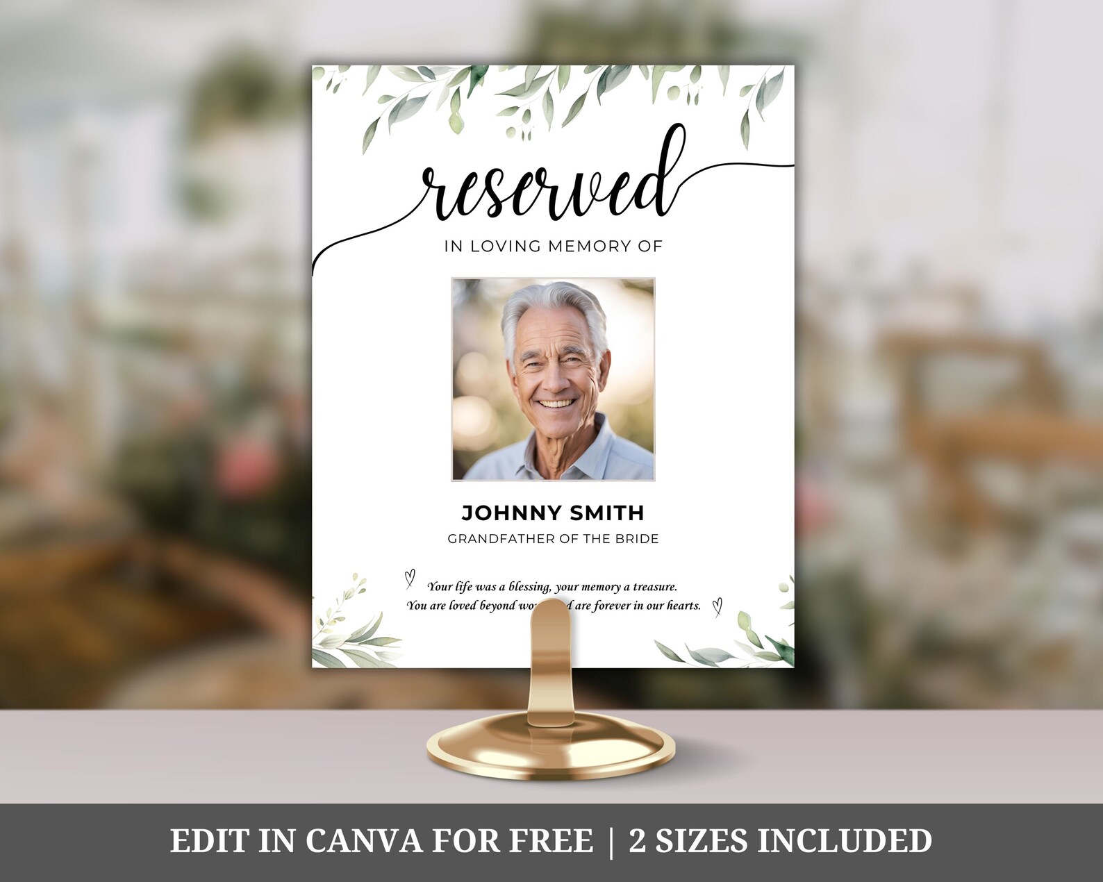 Memorial Wedding Sign, Editable Reserved Wedding Seating Canva Template ...