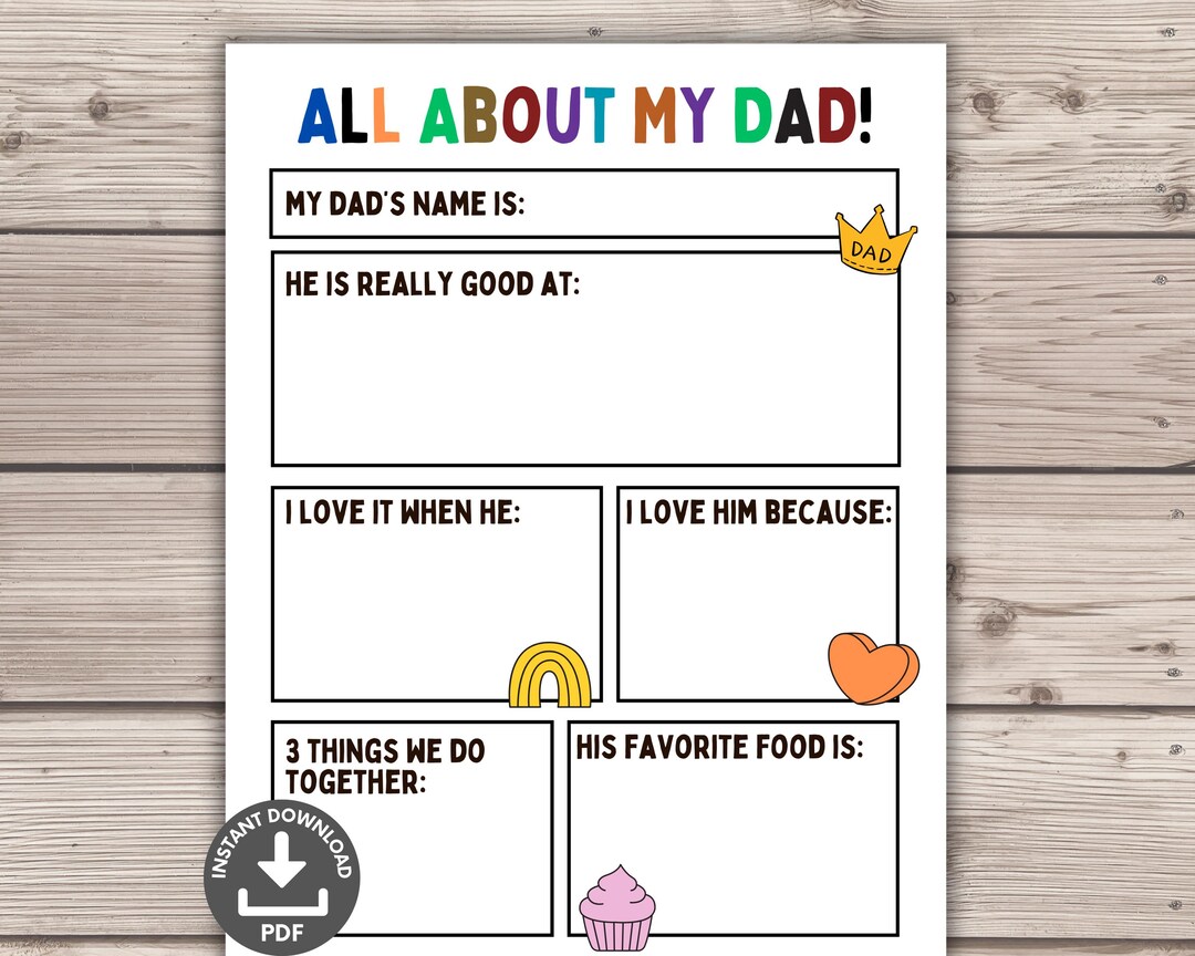 All About My Dad Printable, Gifts for Dad, Preschool Activity, Kid ...
