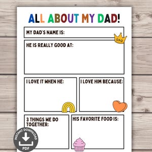 All About My Dad Printable, Gifts for Dad, Preschool Activity, Kid ...