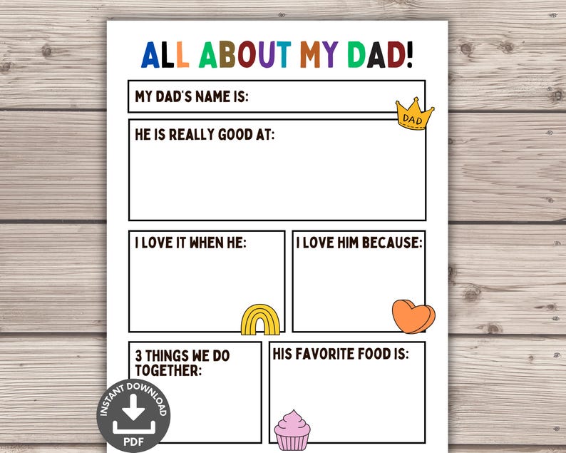 All About My Dad Printable, Gifts for Dad, Preschool Activity, Kid ...