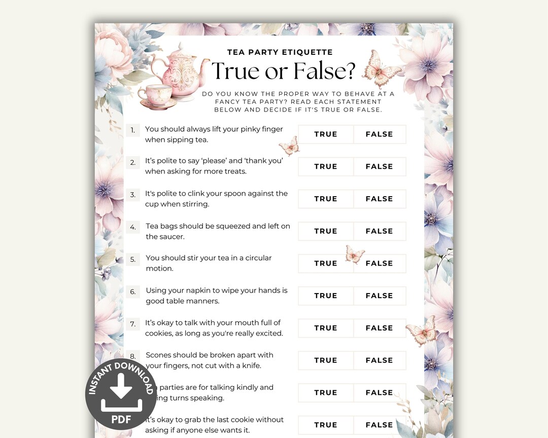 Tea Party Etiquette Game Printable, Tea Party Activities, Kids Tea ...
