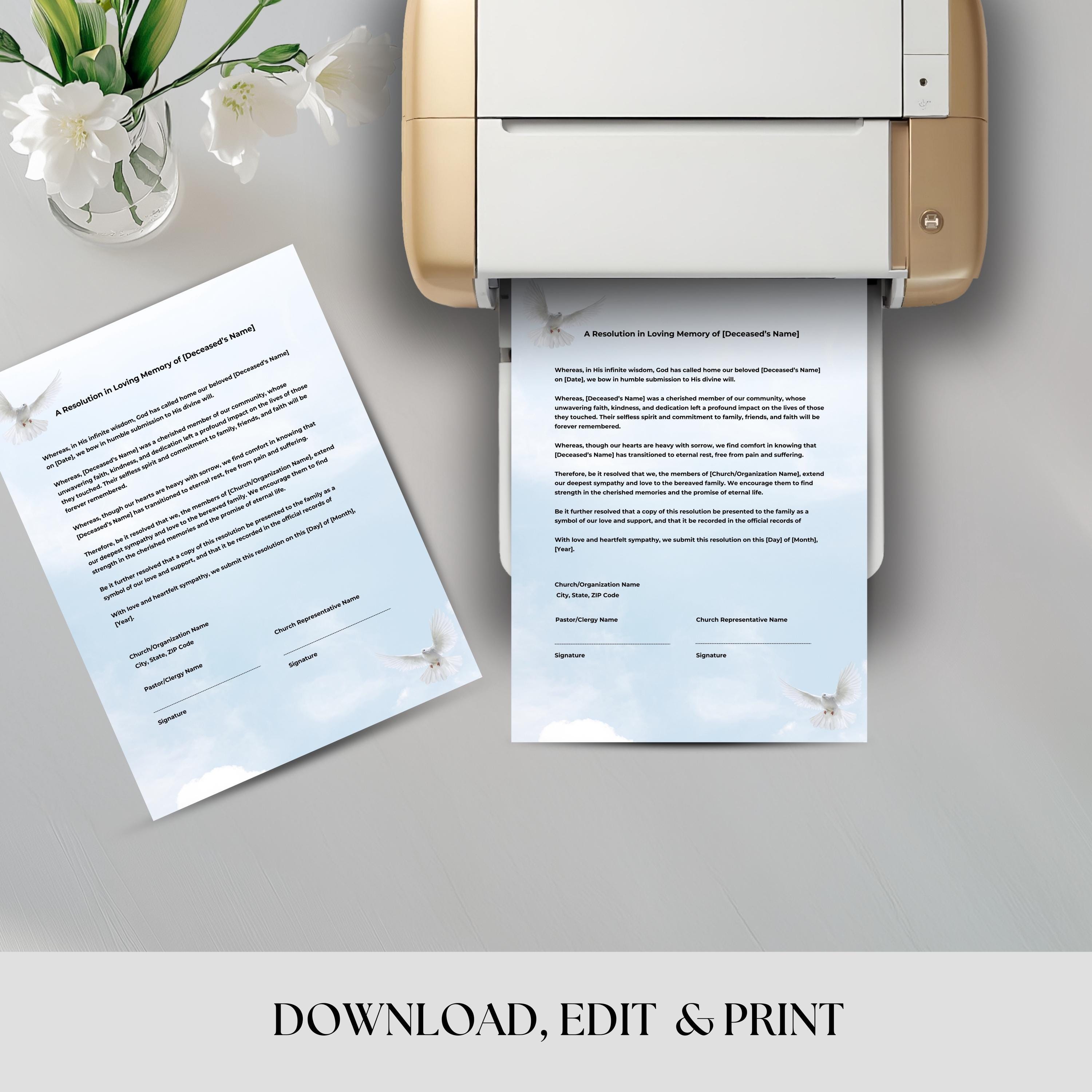 Funeral Resolution for a Pastor, Editable Canva Template, Memorial ...