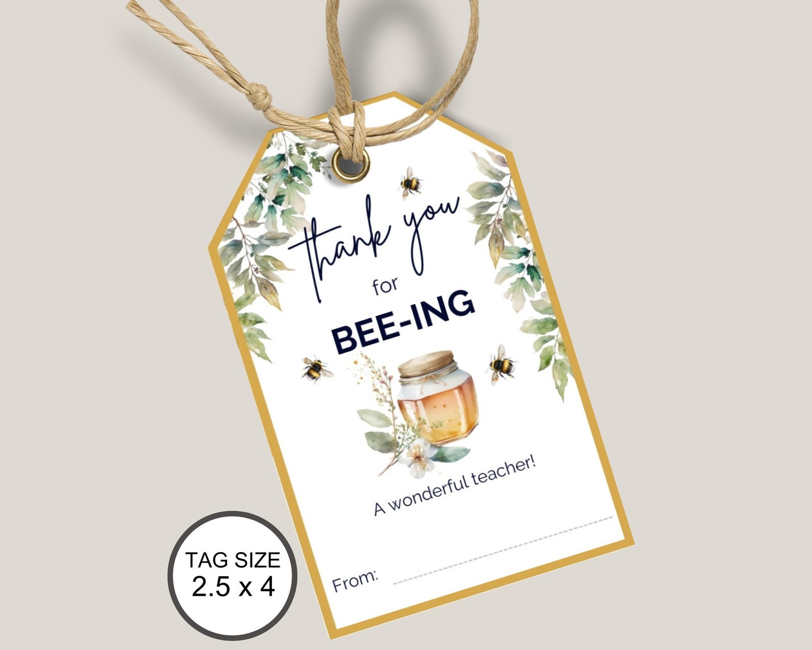 Teacher Appreciation Gift Tag Honey Bee, End of School Year, Holiday ...