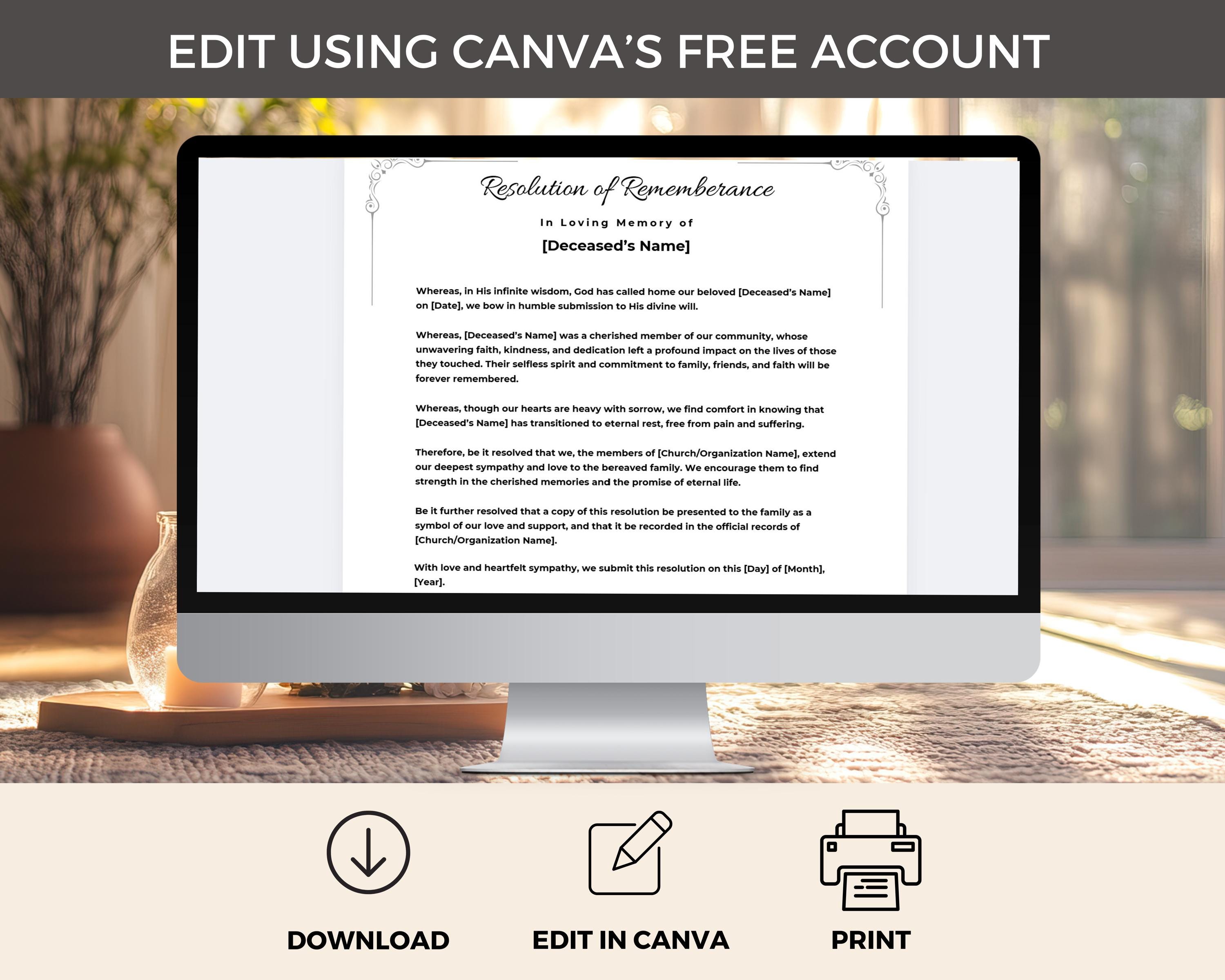 Funeral Resolution Letter, Church Memorial Service Support, Minimalist ...