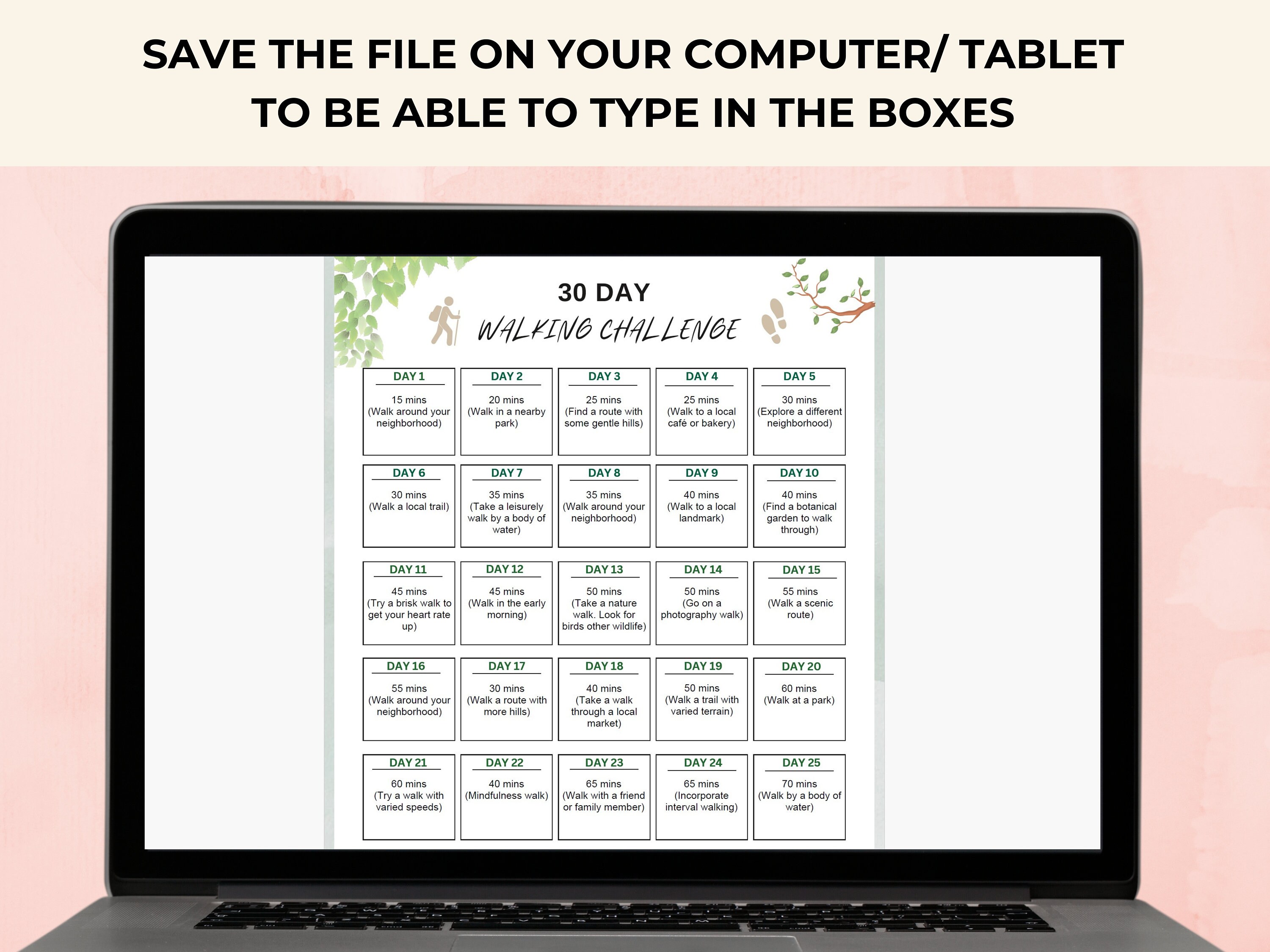 30-day Walking Challenge Editable PDF, Printable Walking Planner ...