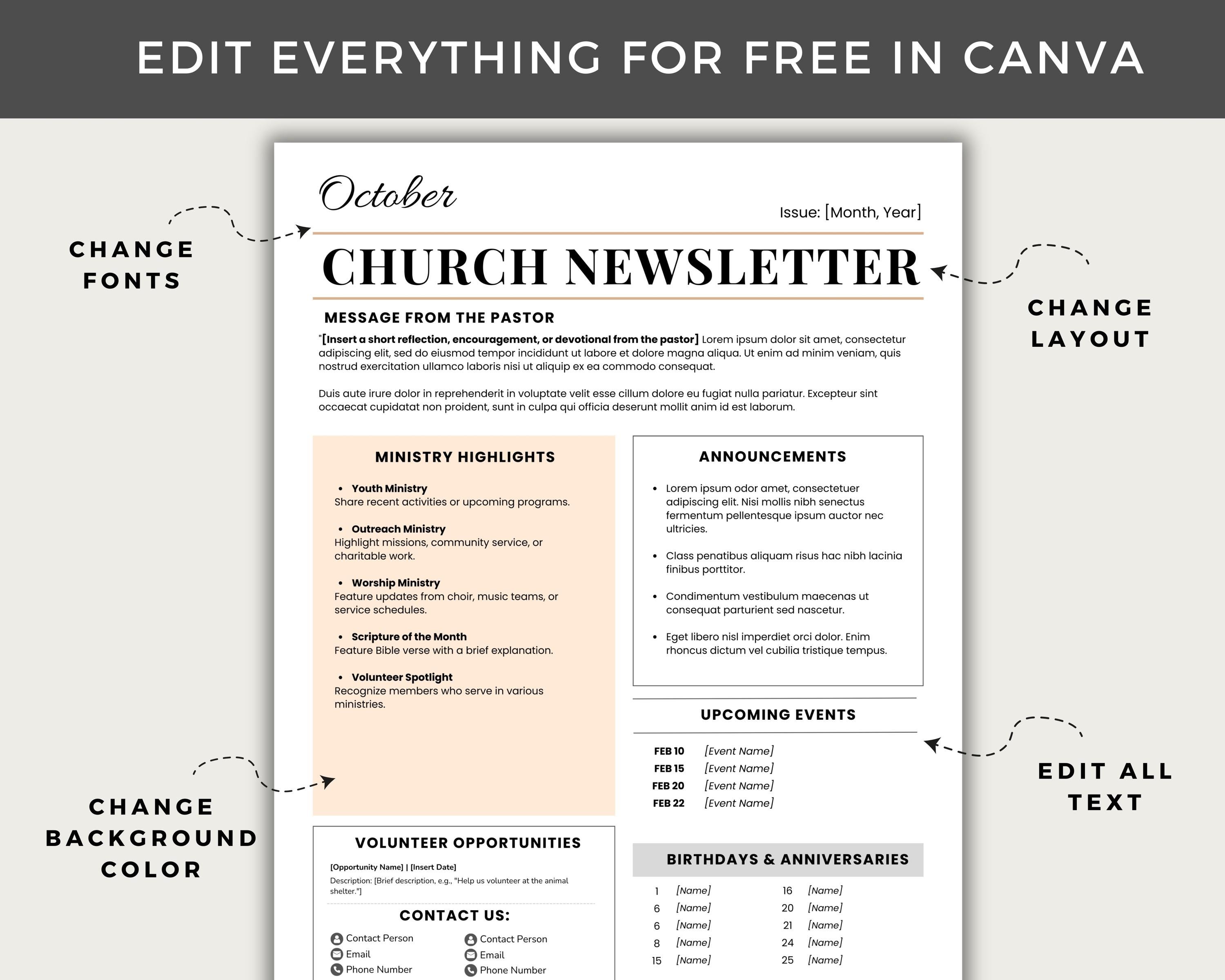Editable Church Newsletter Template, Minimalist Monthly Church Bulletin ...