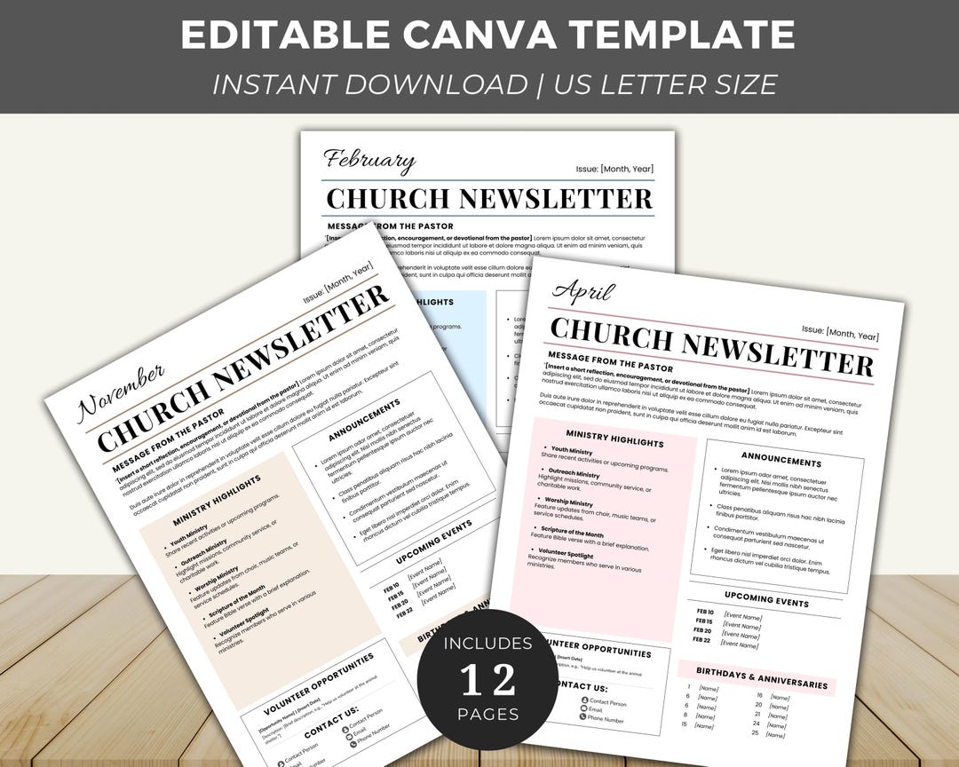 Editable Church Newsletter Template, Minimalist Monthly Church Bulletin ...