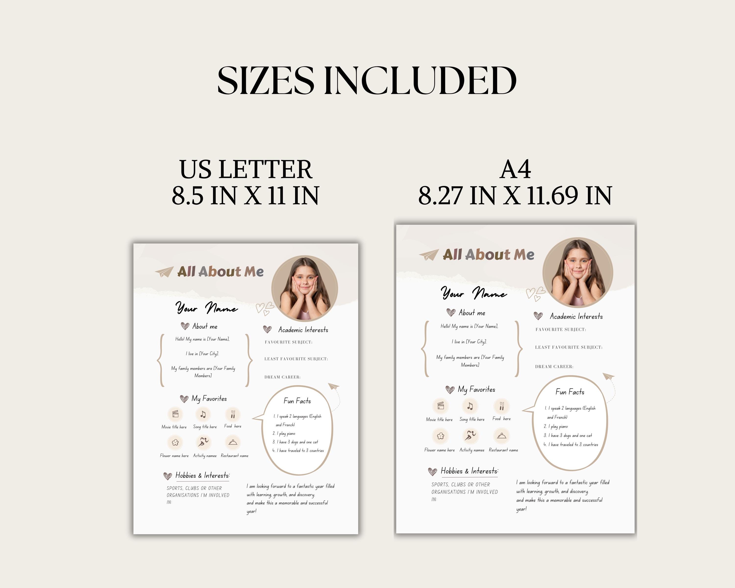 All About Me Editable Canva Template, First Day of School, Get to Know ...