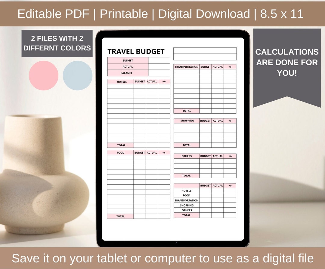 Travel Budget Tracker Template Printable, One Page Trip Expense Tracker ...