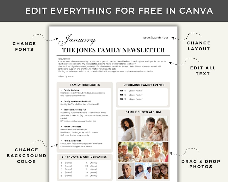 Monthly Family Newsletter With Photos, Minimalist One Page Newsletter ...