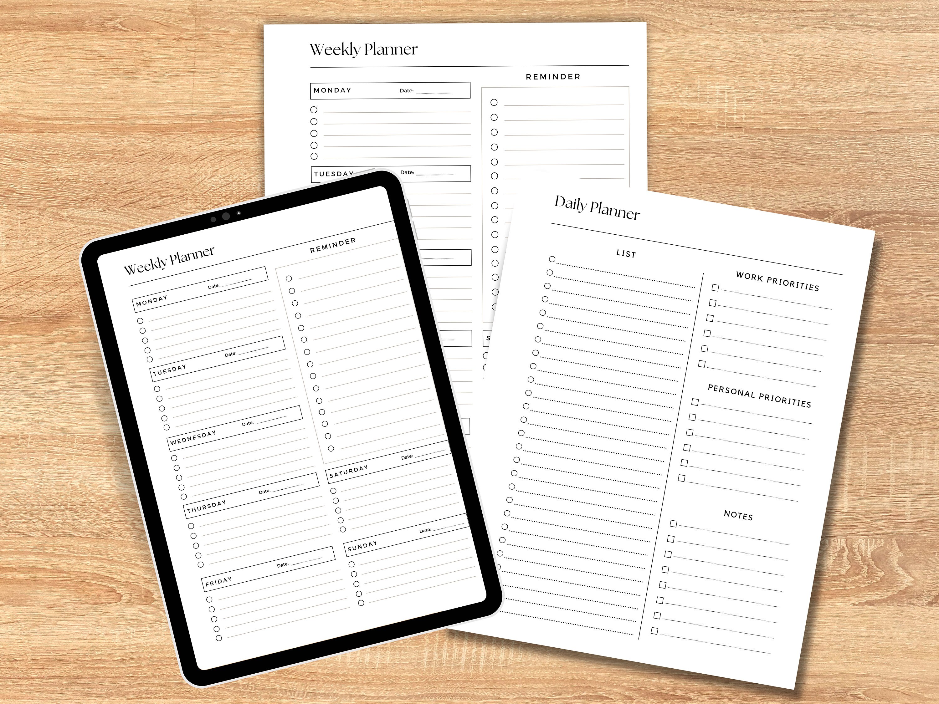 Daily Weekly Planner Fillable, Printable Daily to Do List, Productivity ...