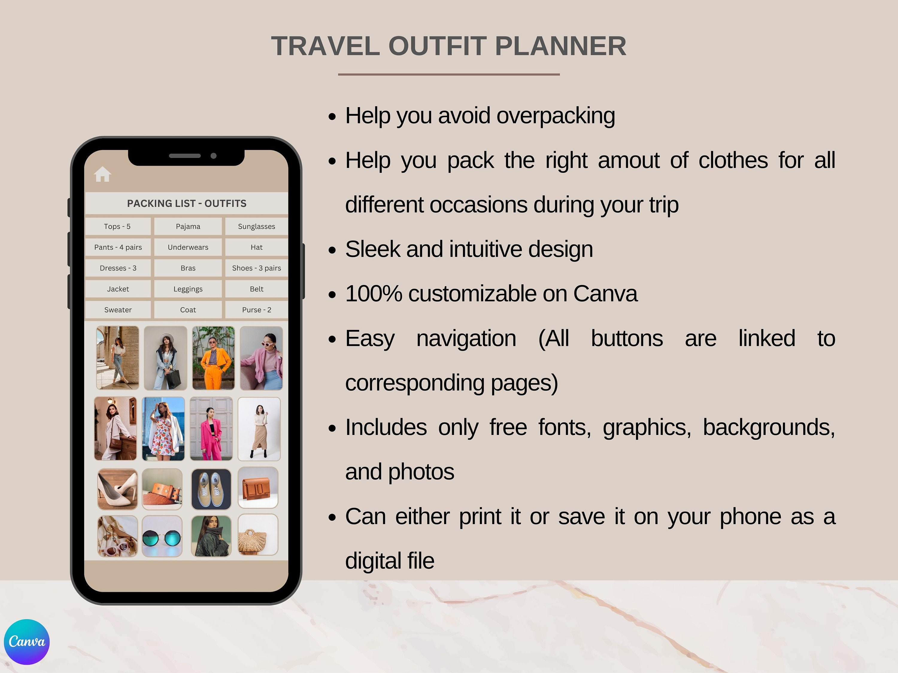 Digital Outfit Planner Editable Canva Template With Clickable Link ...