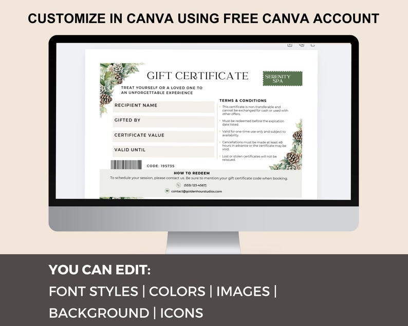 Gift Certificate Template, DIY Printable Massage Facial Gift Voucher ...