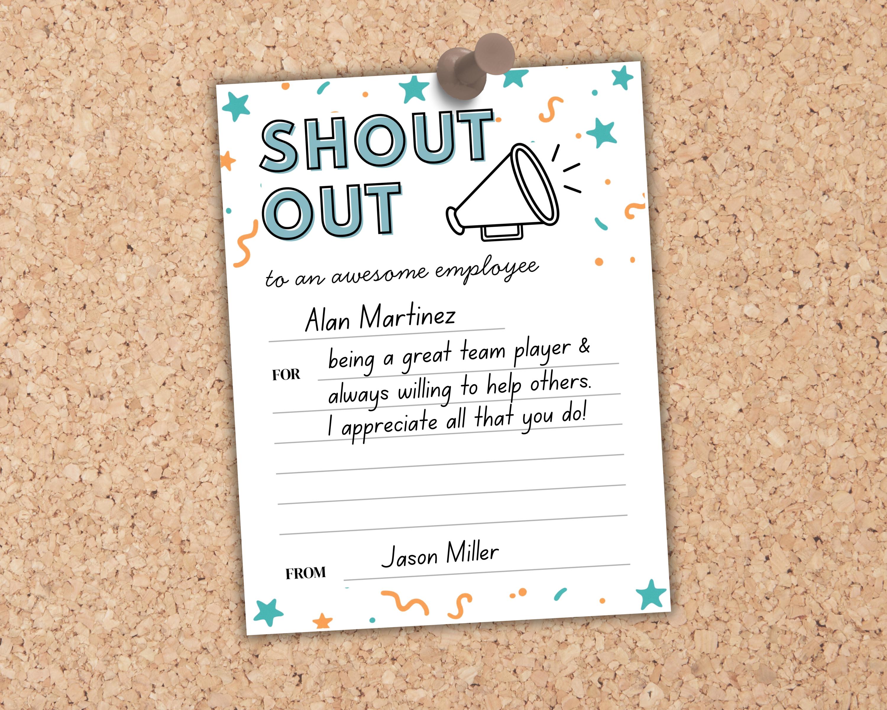 Employee Shout Out Cards Printable, Staff Appreciation Kudos ...