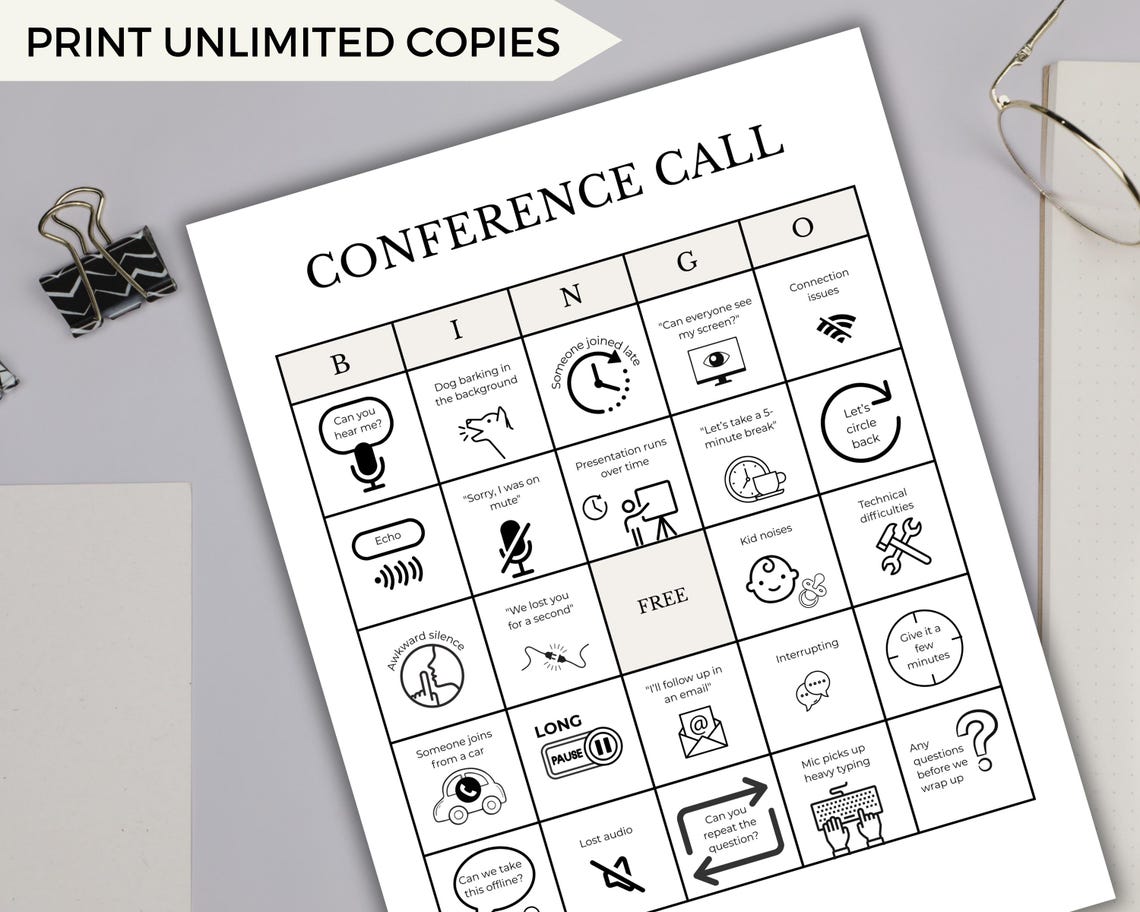 Conference Call Bingo Printable, Zoom Bingo Boards, Work From Home Fun ...