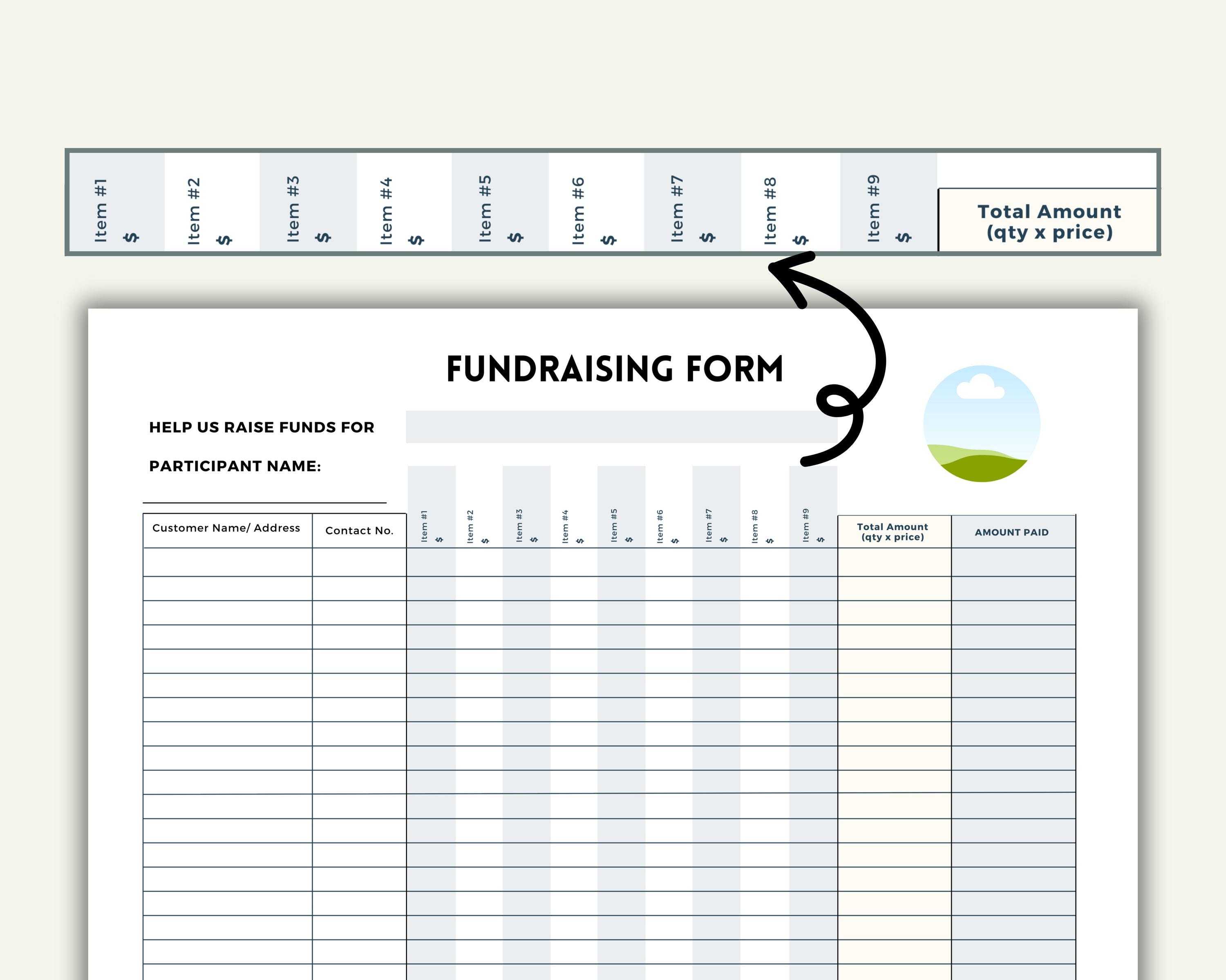Editable Fundraising Form, Landscape Fundraising Form Template, Edit in ...
