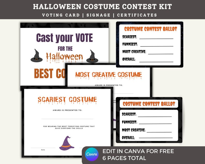 Halloween Costume Contest Kit, Editable Costume Contest Ballots, Best ...
