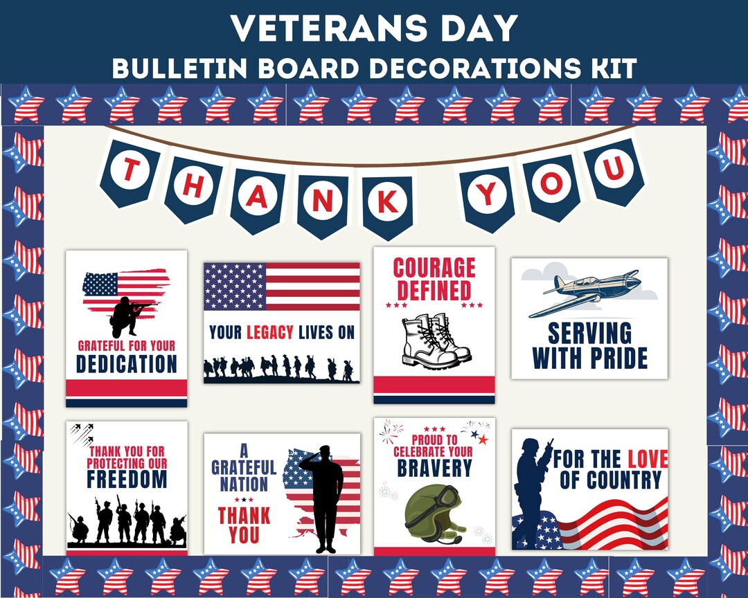 Veterans Day Bulletin Board Kit Printable, Classroom Decor, Patriotic ...